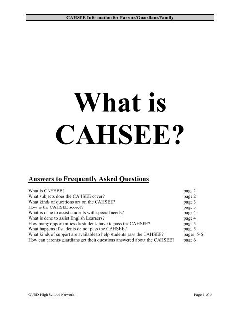 WHAT IS CAHSEE