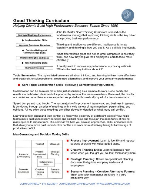 John Canfield - Good Thinking Curriculum - UNY PMI: Home