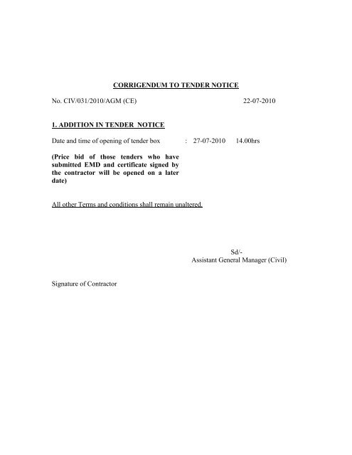 CORRIGENDUM TO TENDER NOTICE No. CIV ... - Cochin Shipyard