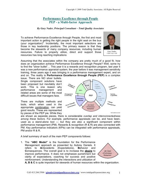 Performance Excellence through People PEP - a Multi-factor Approach