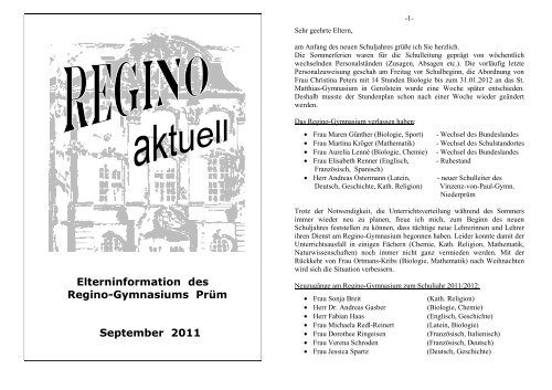 Regino-aktuell, Sep. 11aktualisiert 21.9.11 - Regino Gymnasium Prüm