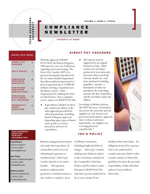 COMPLIANCE NEWSLETTER - Texas Southern University
