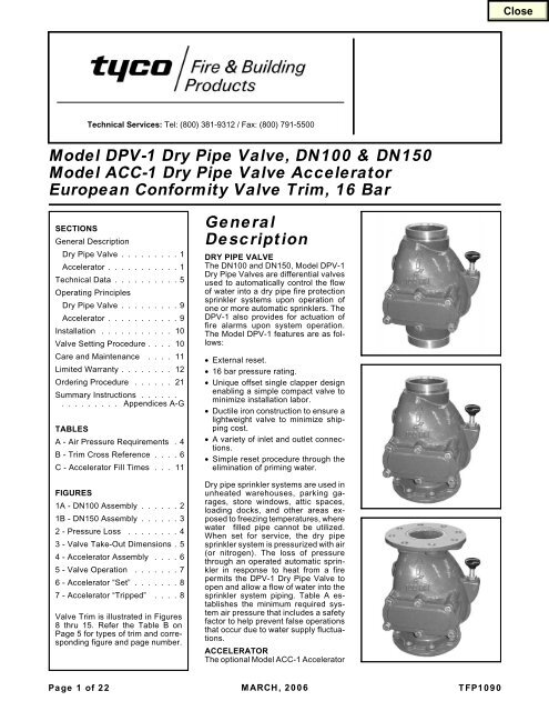 General Description Model DPV-1 Dry Pipe Valve, DN100 ... - Sigura