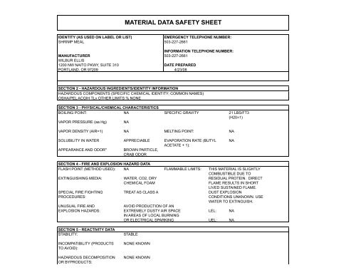 Shrimp Shell Meal (50 Lb) MSDS