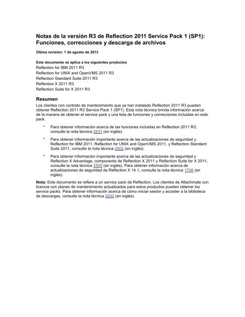 Reflection 2011 R3 Service Pack 1 (SP1) - Attachmate Technical ...