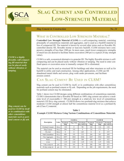 SLAG CEMENT AND CONTROLLED LOW-STRENGTH MATERIAL