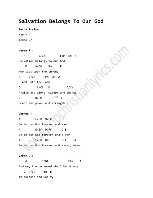 Salvation Belongs To Our God chords Ã¢Â€Â“ Petra Praise - Christian Lyrics