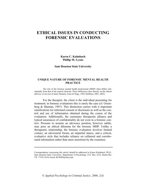 Ethical issues in conducting forensic evaluations - Applied ...