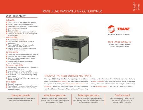 TRANE XL14c PACKAGED AIR CONDITIONER 4TCY