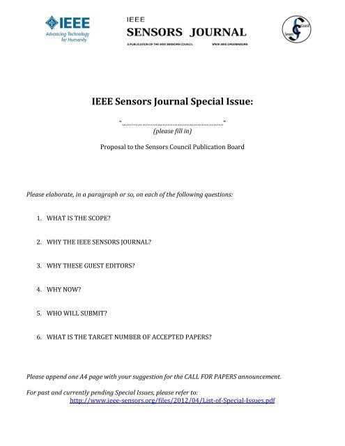 IEEE Sensors Journal Special Issue: - IEEE Sensors Council