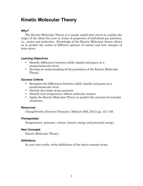 Kinetic Molecular Theory - PageOut