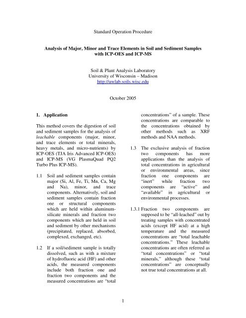 Analysis of Major, Minor and Trace Elements in Soil - University of ...