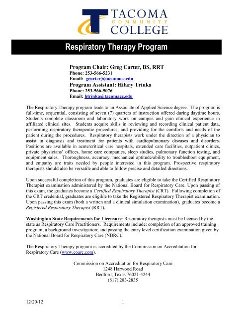 Respiratory Therapy Program - Tacoma Community College