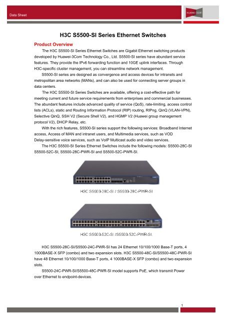 H3C S5500-SI Series Ethernet Switches