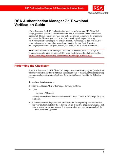 RSA Authentication Manager 7.1 Download Verification Guide