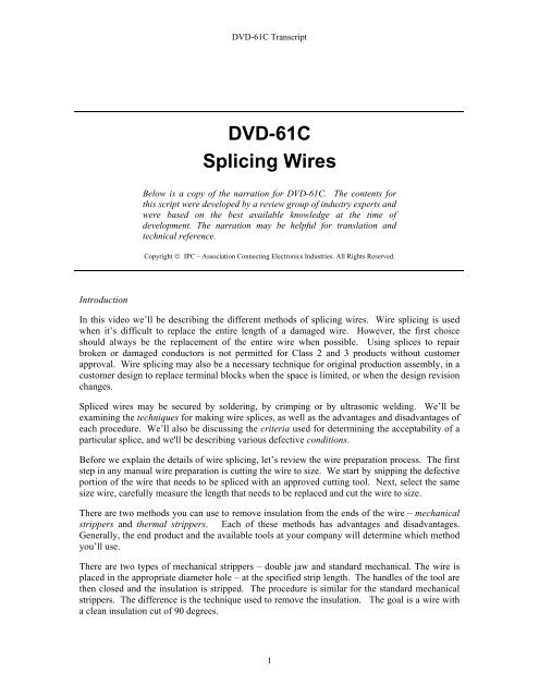 DVD-61C Splicing Wires - IPC Training Home Page