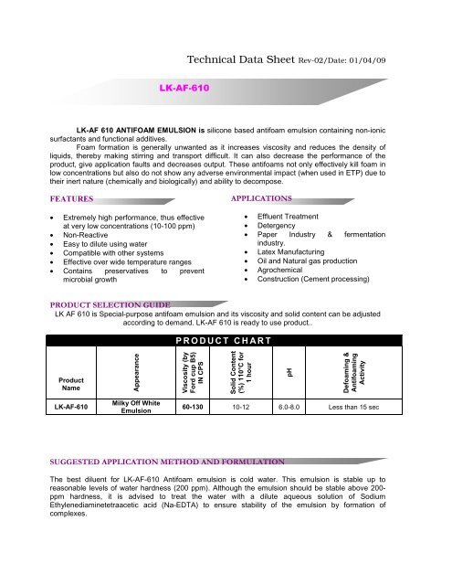 Technical Data Sheet Rev-02/Date: 01/04/09 - ELKAY SILICONES