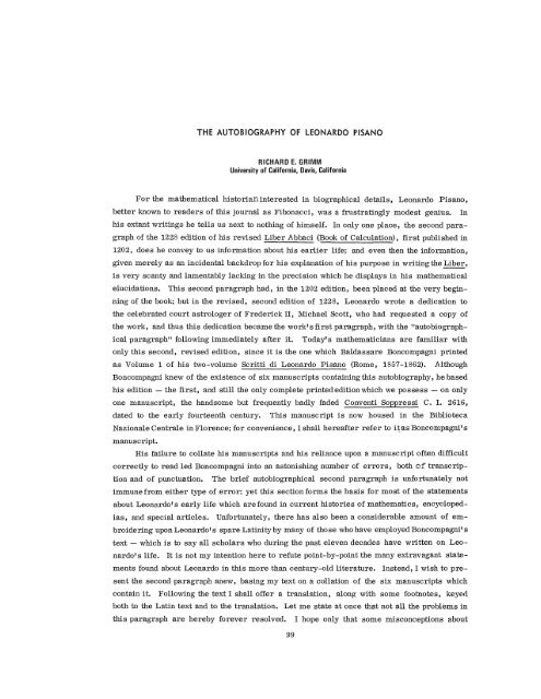 Leonardo Pisano Fibonacci Biography Fibonacci Sequence » Resources