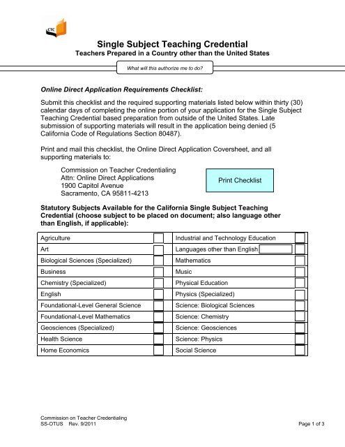 Single Subject Teaching Credential - Commission on Teacher ...