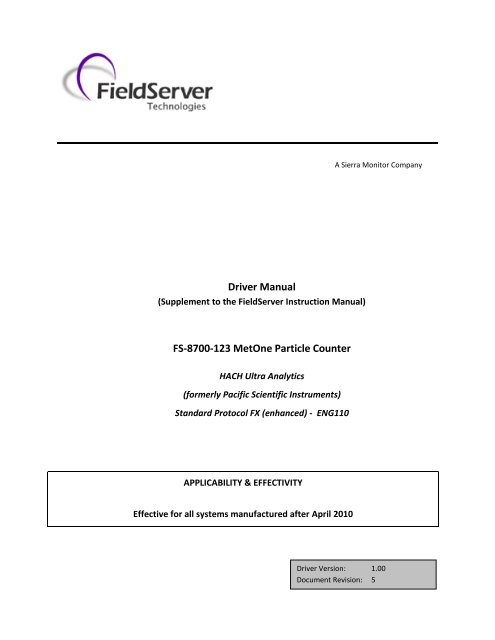 HACH Ultra Analytics - FieldServer Technologies