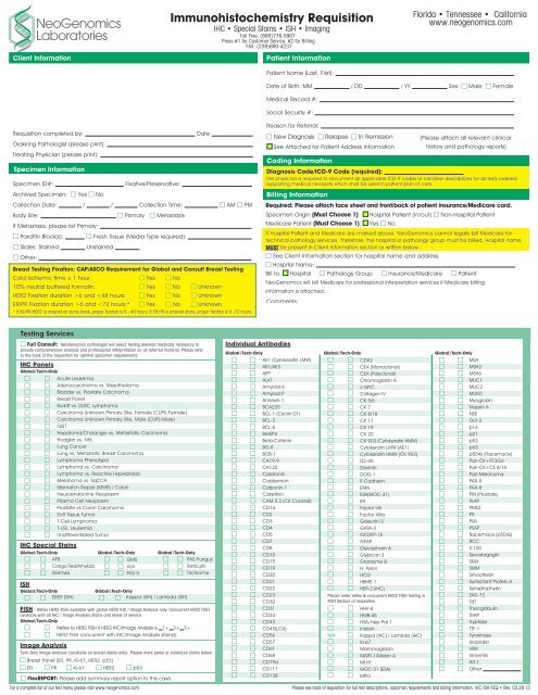 IHC Requisition - NeoGenomics Laboratories