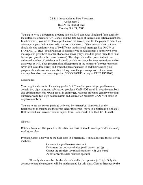 Cs 111 Introduction To Data Structures Assignment 2 Due At The Start 