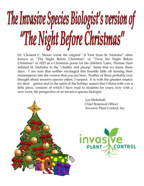 Dr. Clement C. Moore wrote the original “A Visit from St. Nicholas ...