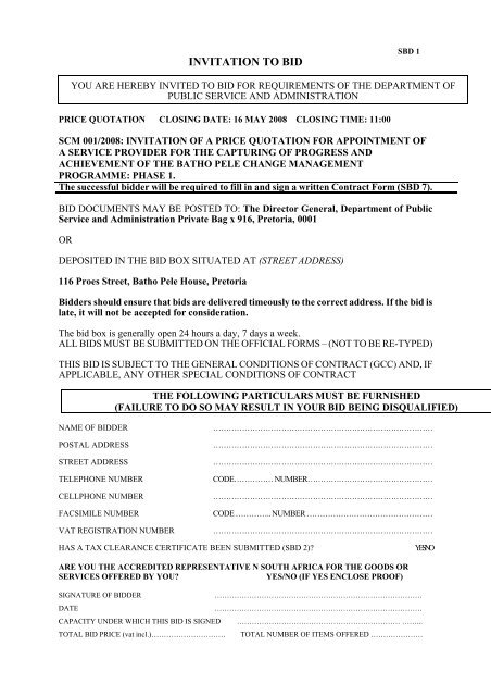 Invitation to bid form - Department of Public Service and Administration