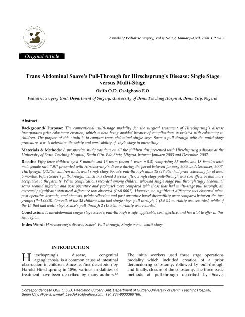 Trans Abdominal Soave's Pull-Through for Hirschsprung's Disease ...