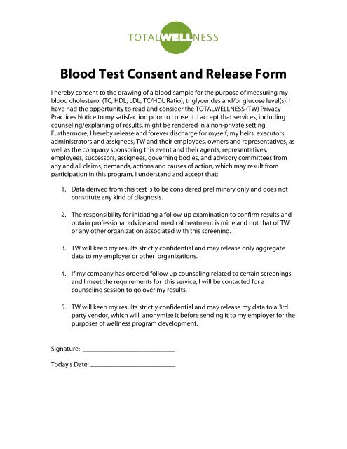 Finger Stick Consent Form - TotalWellness