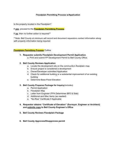 Floodplain Permitting Process w/Application Is the ... - Bell County