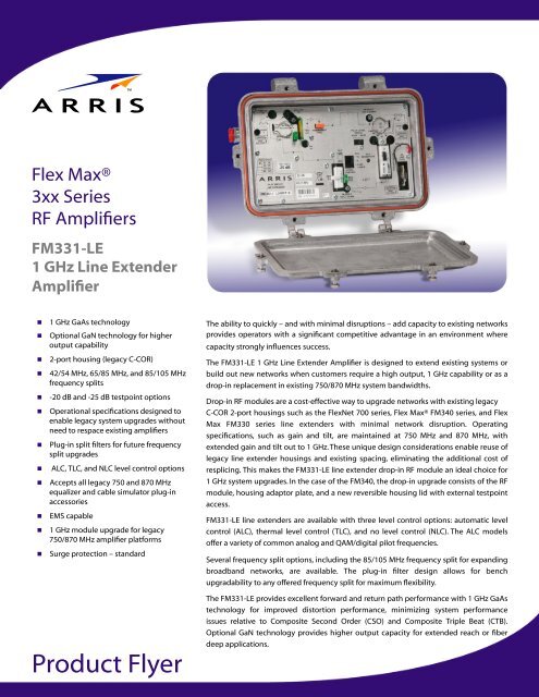 Flex MaxÂ® 331 1GHz Line Extender Amplifier, FM331-LE ... - Arris