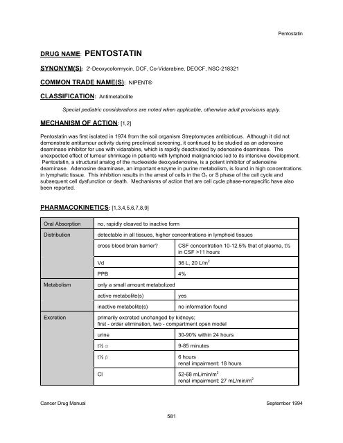 DRUG NAME: PENTOSTATIN - BC Cancer Agency