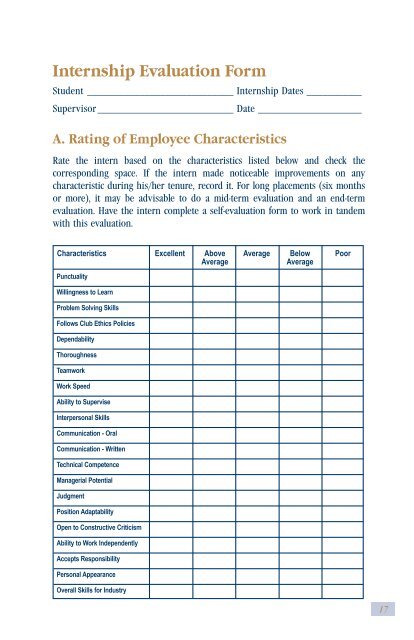 Intern Performance Evaluation Form Download Printable Pdf Templateroller