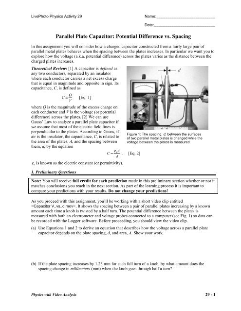Parallel Plate Capacitor: Potential Difference vs. Spacing