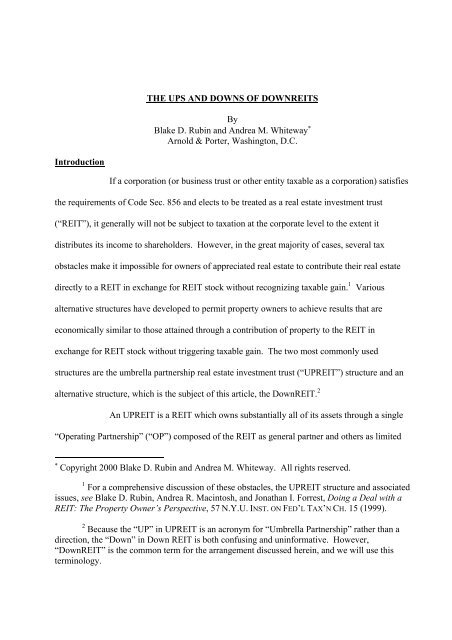 THE UPS AND DOWNS OF DOWNREITS By Blake D. Rubin and ...