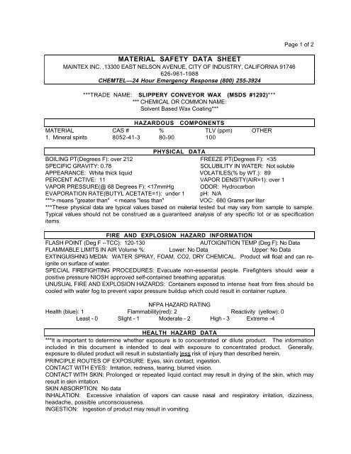MATERIAL SAFETY DATA SHEET - Maintex