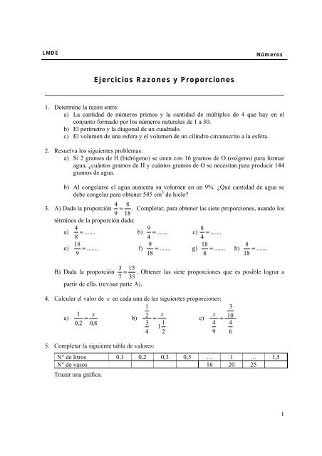 Ejercicios Razones y Proporciones