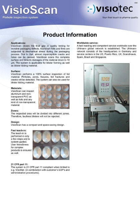 Product Information VisioScan - Uhlmann VisioTec GmbH