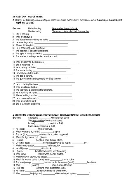 28- PAST CONTINUOUS TENSE A- Change the ... - Prep School