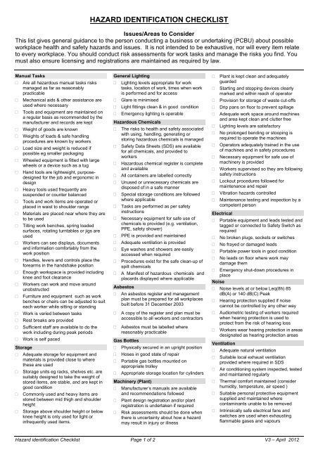 Hazard identification checklist