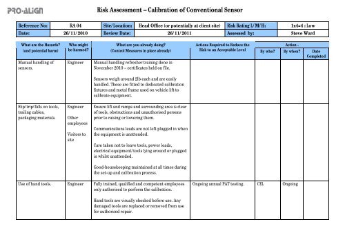 Risk Assessment â Calibration of Conventional Sensor - Pro-Align
