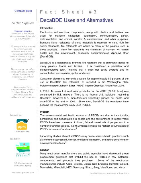 DecaBDE Uses and Alternatives - PPRC