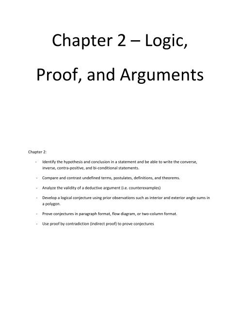 Chapter 2 â Logic, Proof, and Arguments