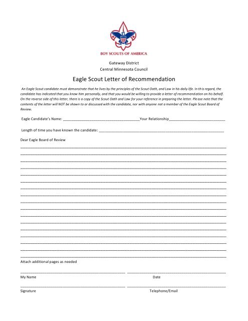 Eagle Scout Letter Of Recommendation Central Minnesota Council