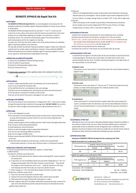 BIONOTE SYPHILIS Ab Rapid Test Kit