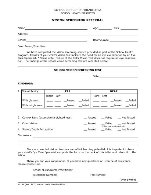 Vision Screening Form