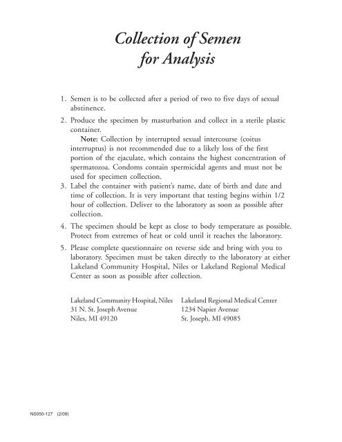 Semen Analysis Collection Instructions And Patient