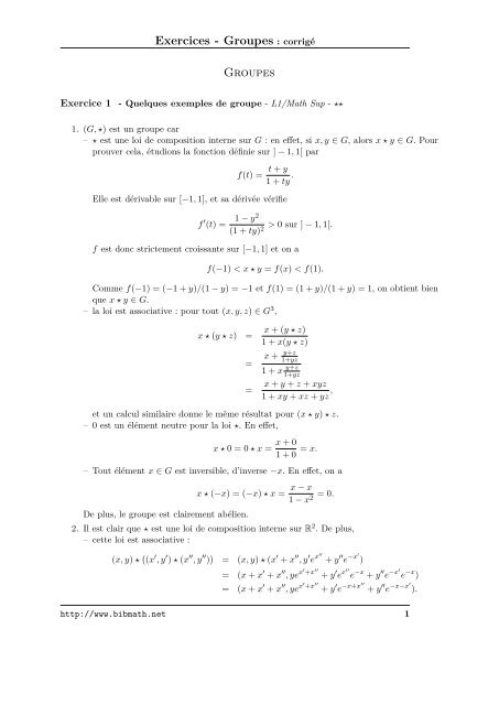 Exercices - Groupes : corrigÃ© Groupes - Bibmath