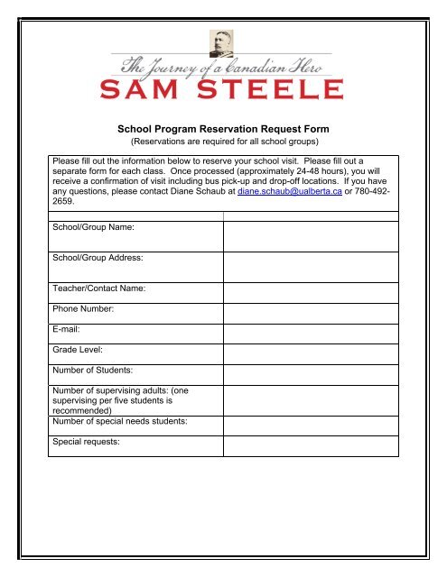 School Program Reservation Request Form